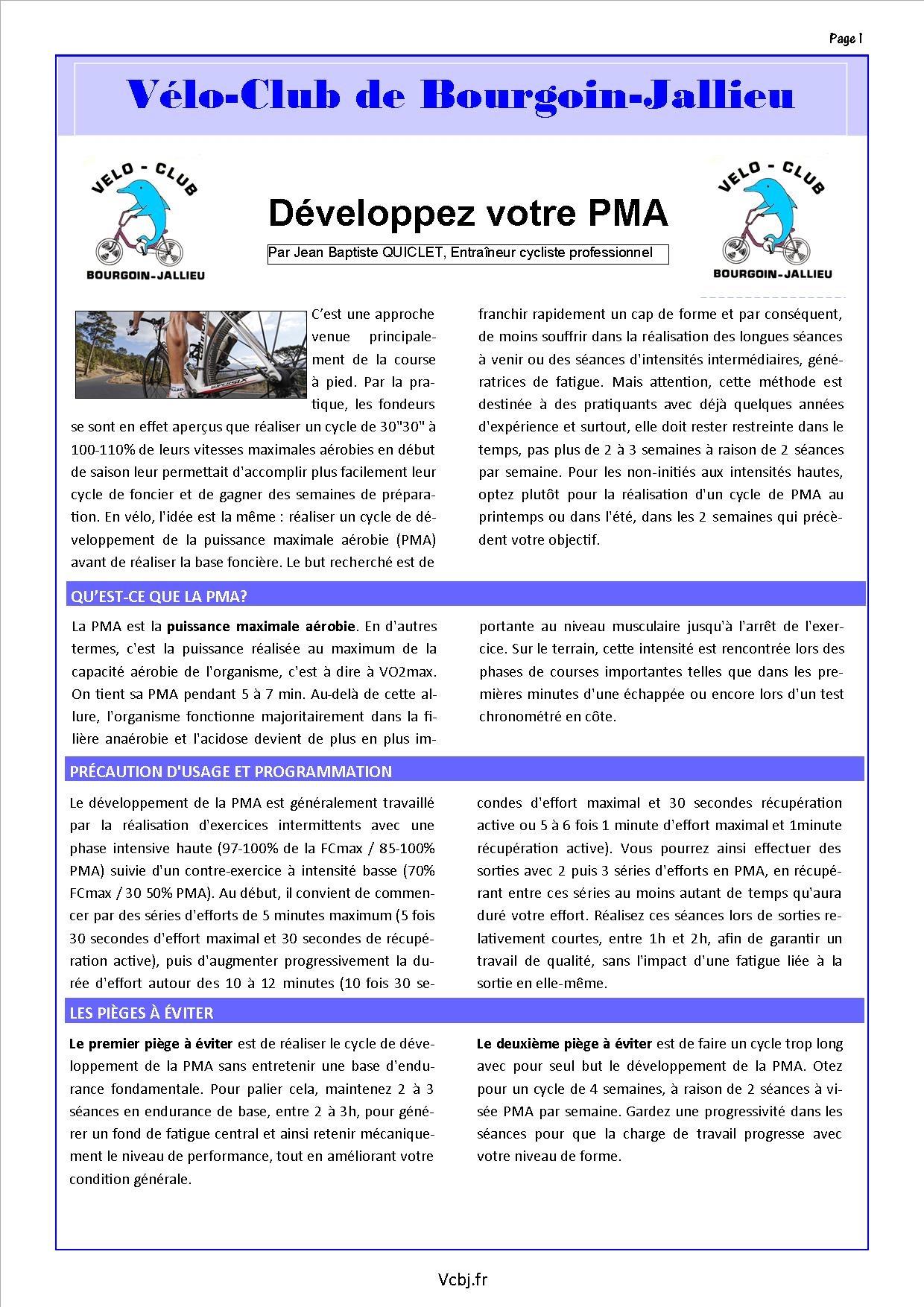 Améliorer sa PMA | Vélo-Club de Bourgoin-Jallieu